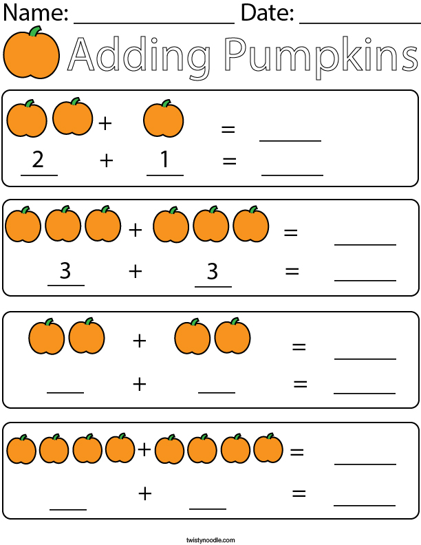 Adding Pumpkins Math Worksheet - Twisty Noodle